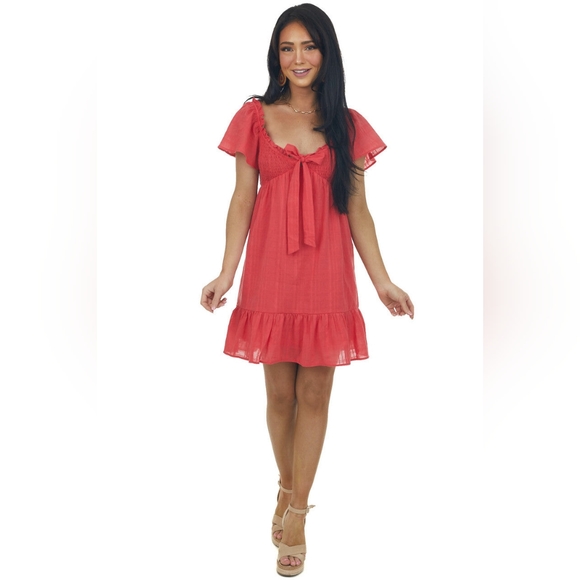 Lush | Dresses | Lush Ruby Bow Tie Smocked Babydoll Textured Dress ...